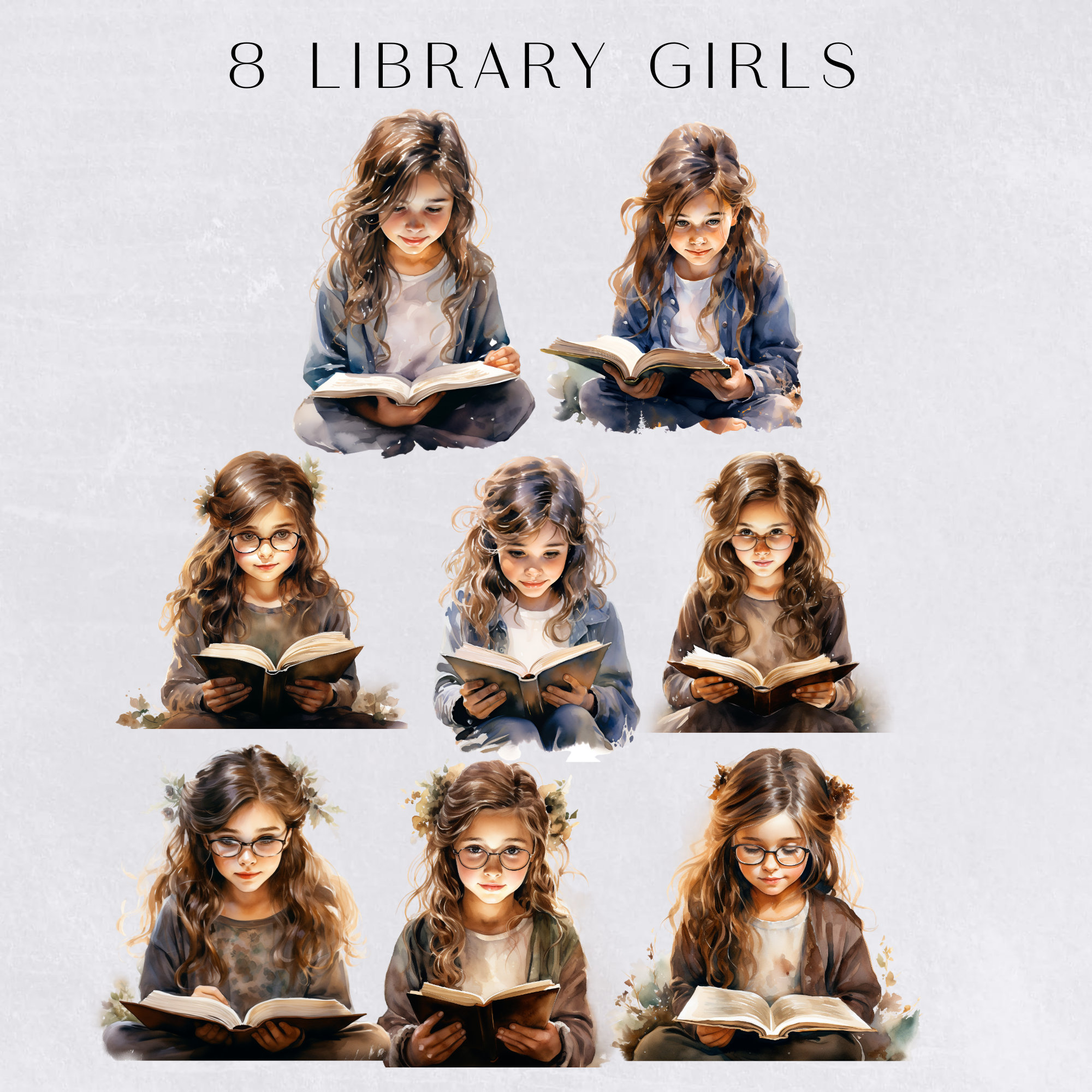 Little Girl Reading Book Clip Art Library Girl Clipart - Etsy