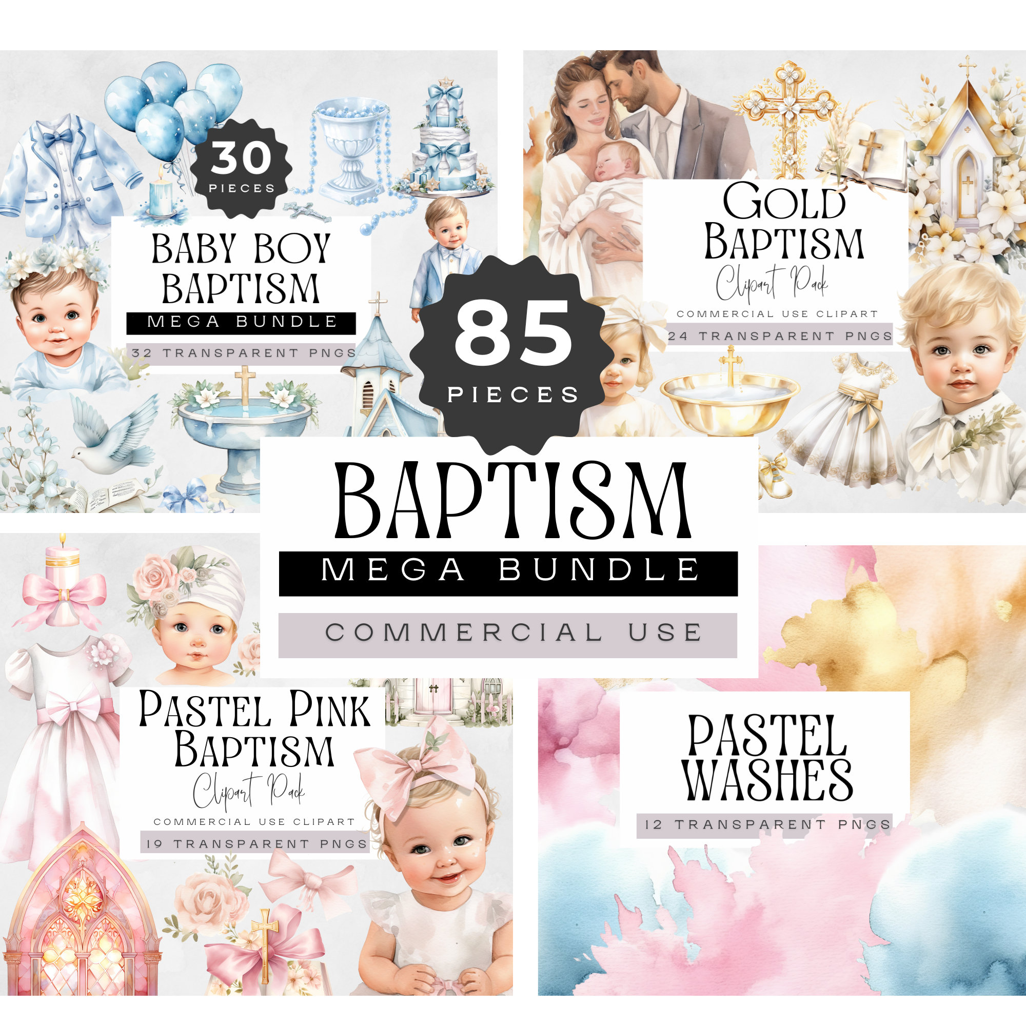 Baby Boy and Girl Baptism Clipart, MEGA BUNDLE, Religious Clip Art ...