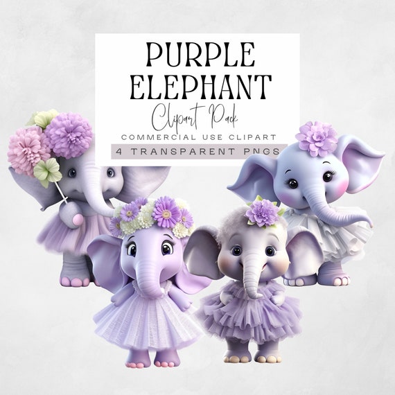 Purple Elephant Baby Shower Clip Art