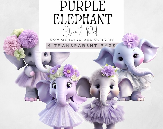 Purple Floral Elephant Clip Art, Watercolor Cute Little Peanut,lavender ...