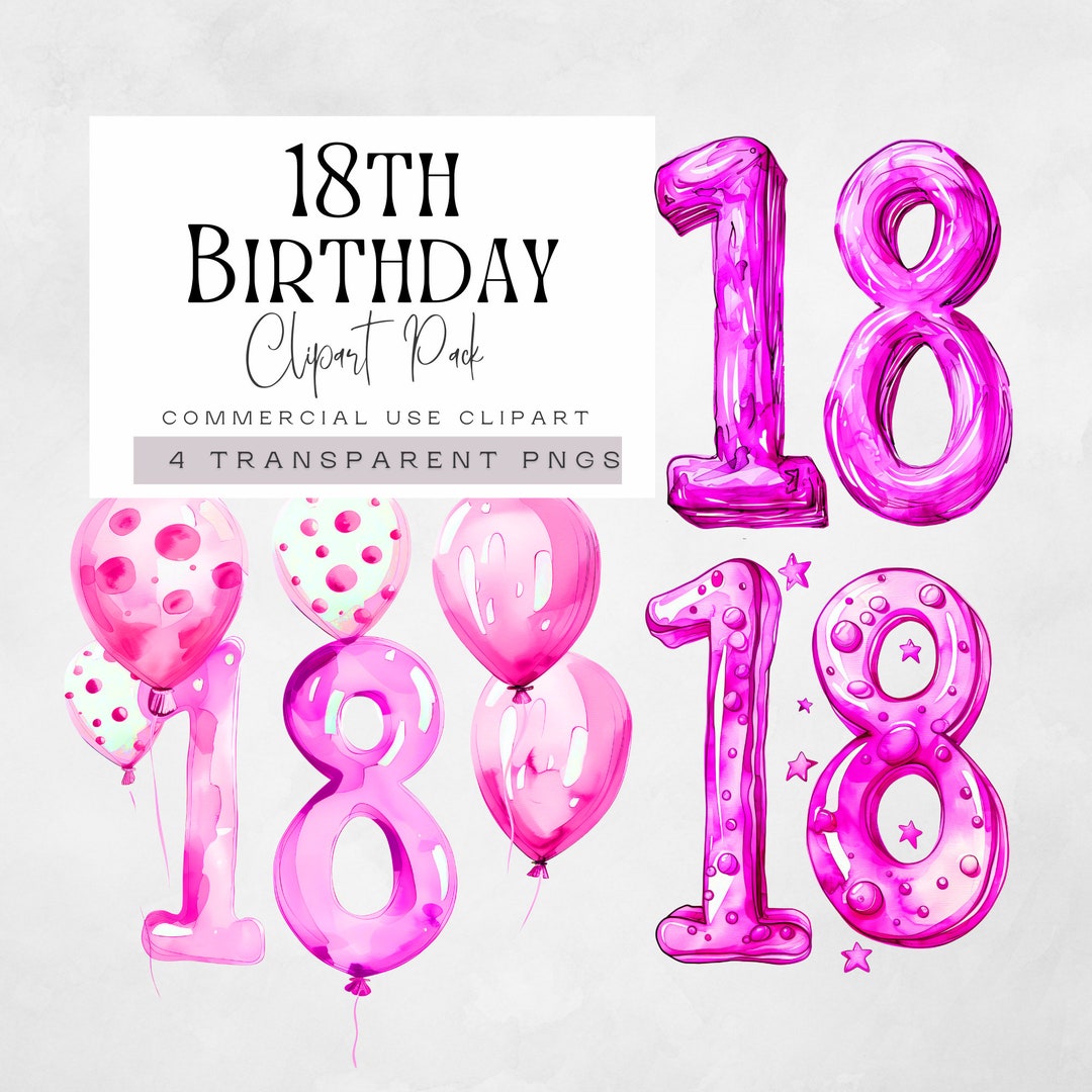 18th Birthday Girl Png | Pink Watercolor Balloons, Eighteen Years Old ...