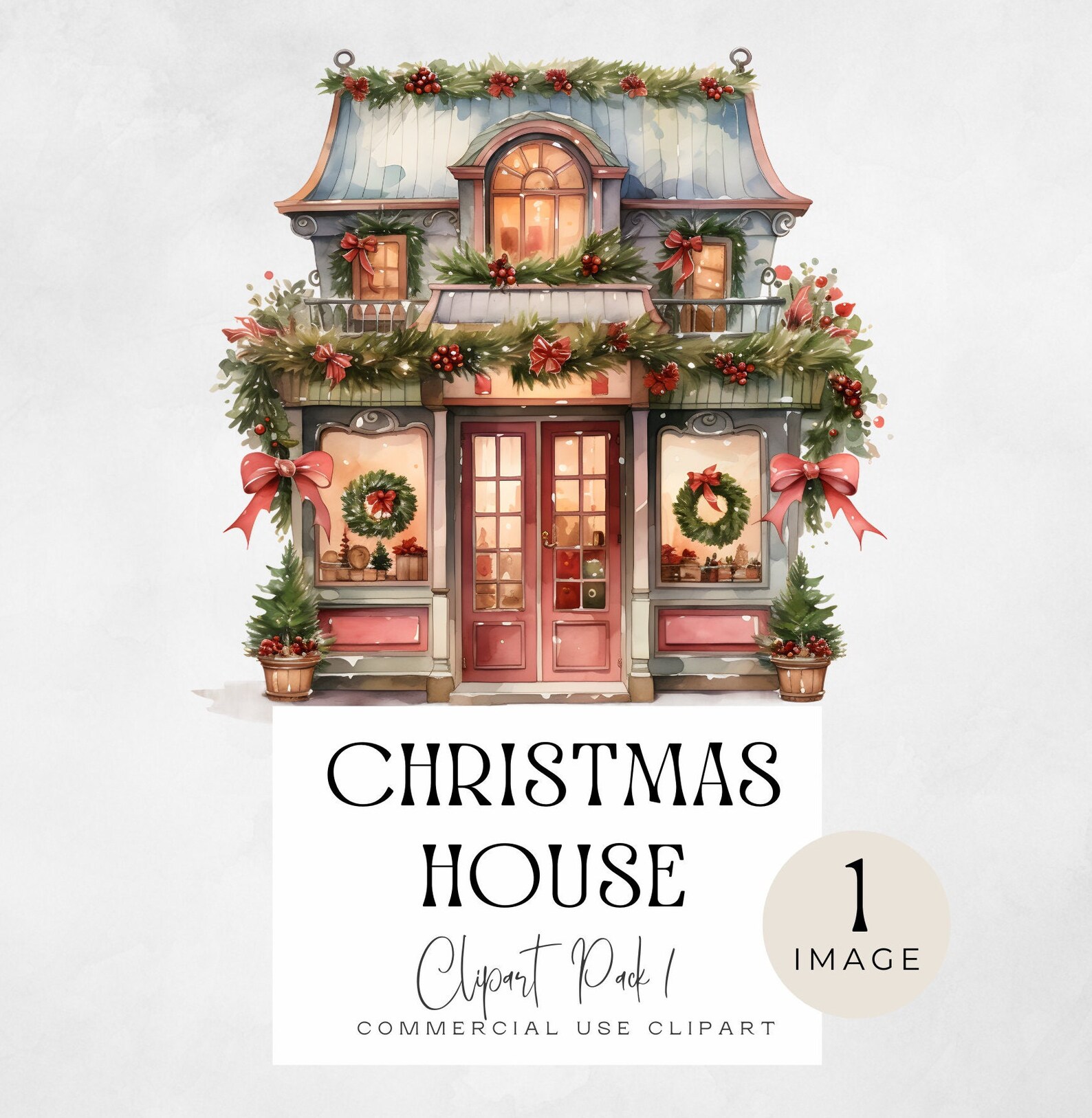 Christmas Village Houses Clipart | SINGLE IMAGE | Winter Holiday Scene ...