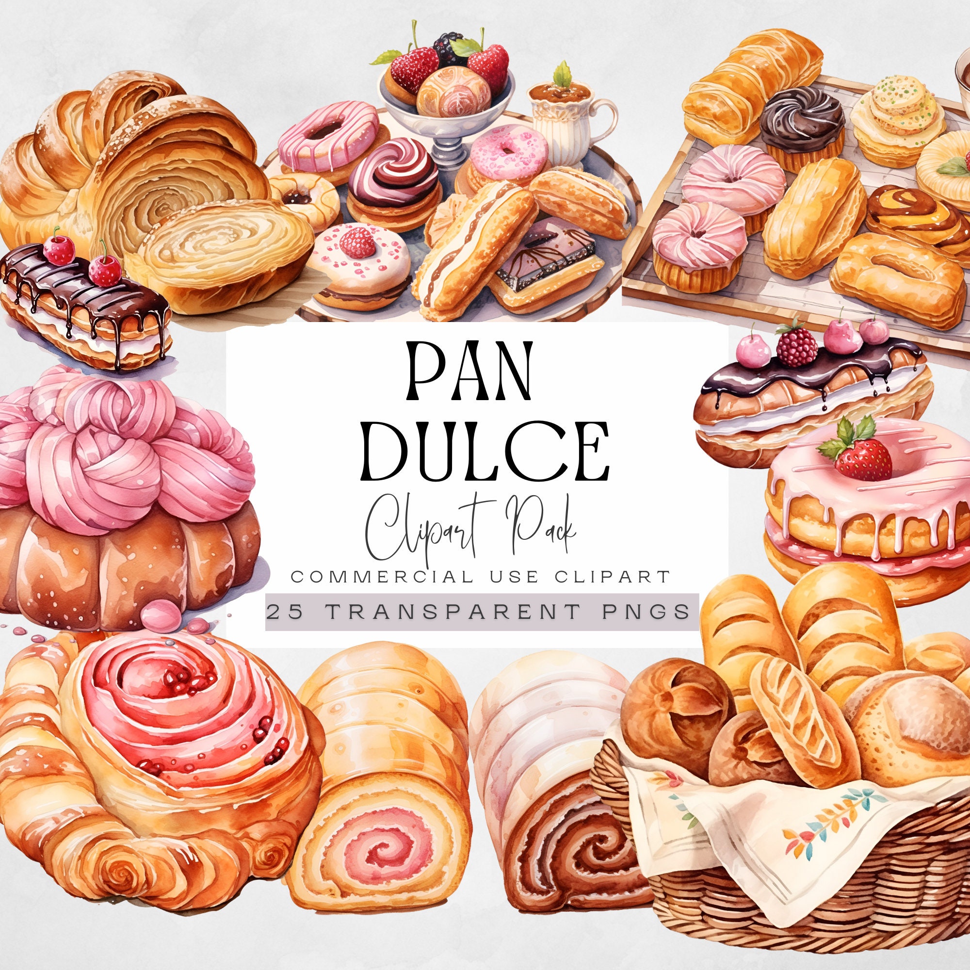 Pan Dulce Clipart, Watercolor Bakery and Bread, Mexican Sweet Bread ...