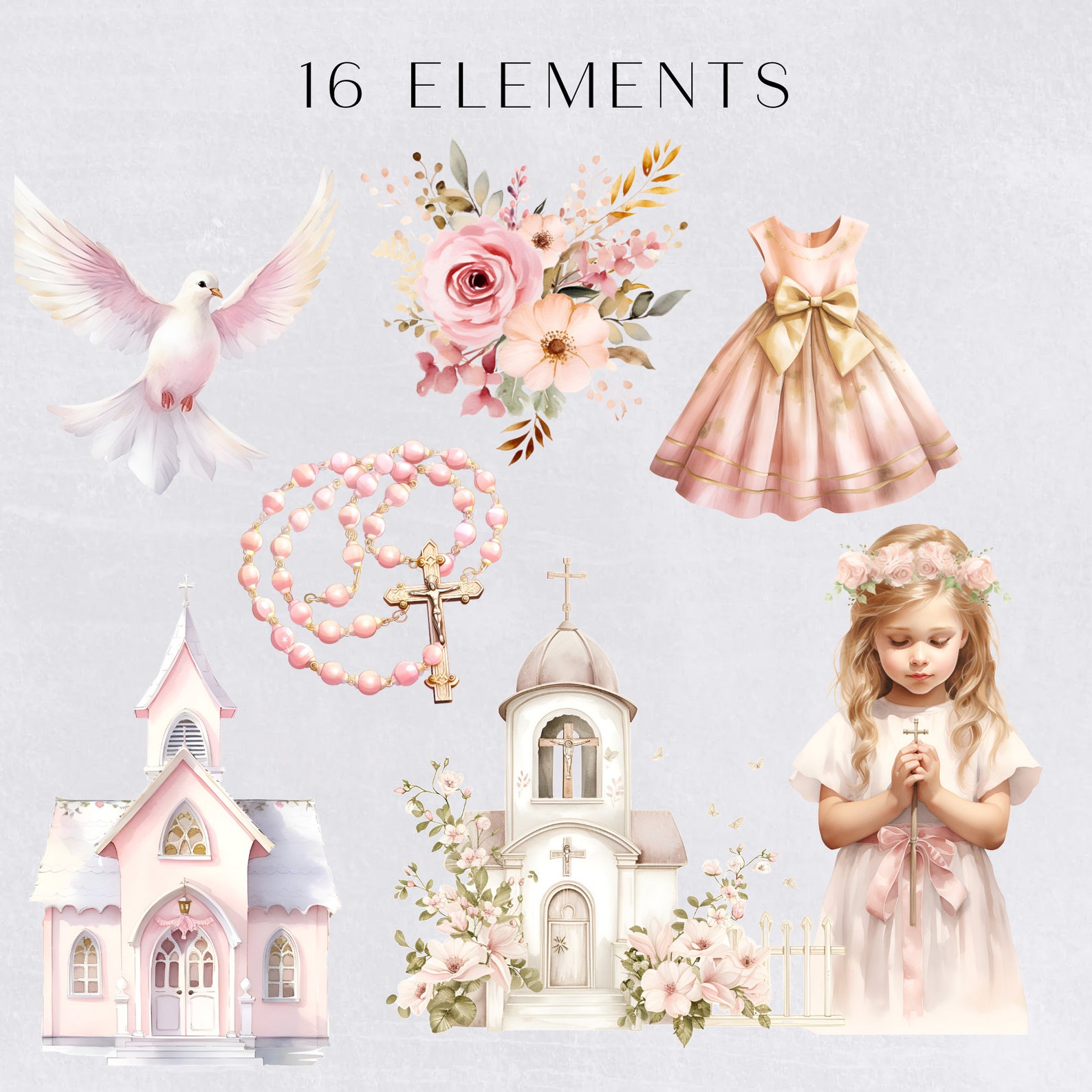 First Holy Communion Clipart for Girl, Rosary Clip Art, 1st Communion ...