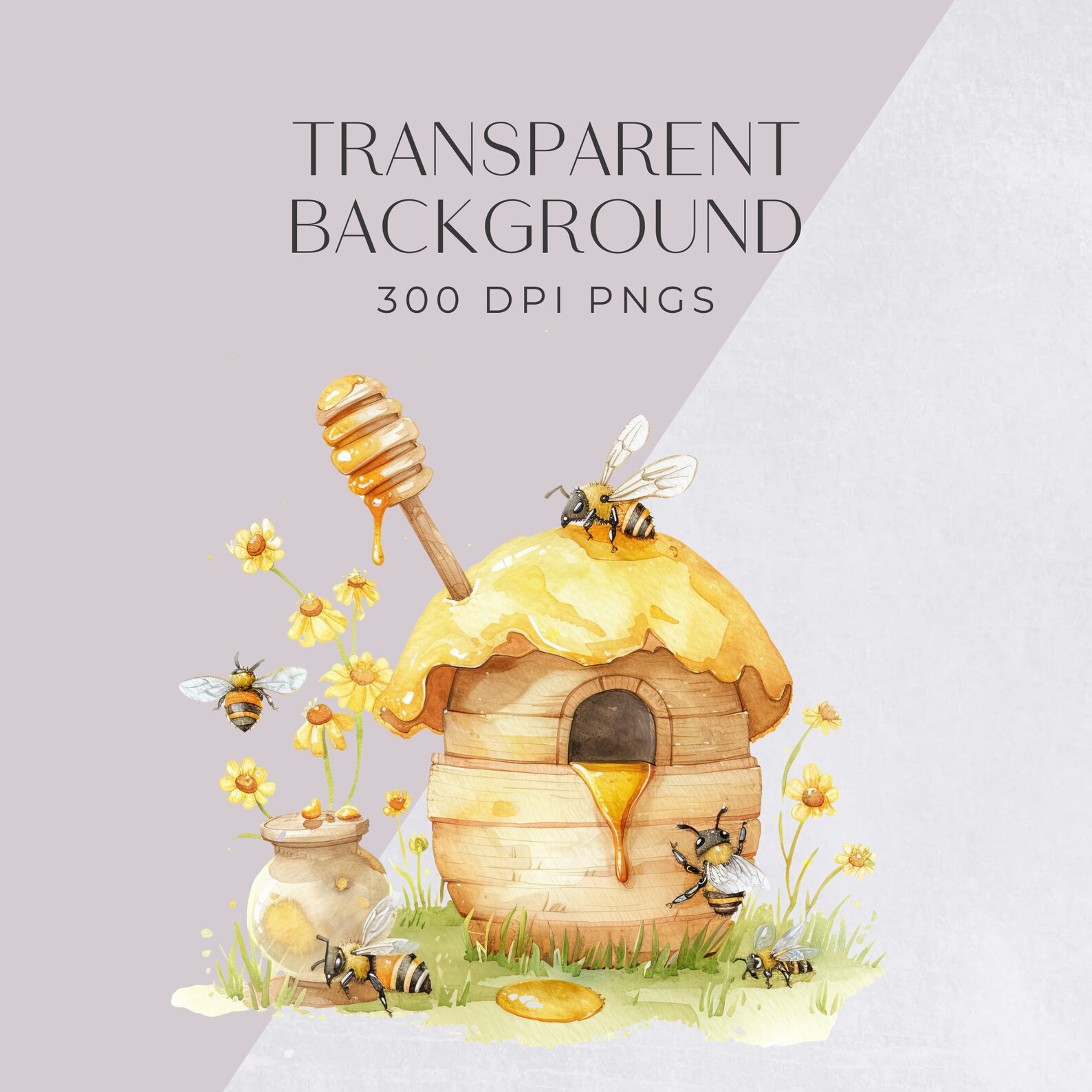 Honey Bear Watercolor Digital Clipart, Bee and Honeypot Clip Art, Paper ...