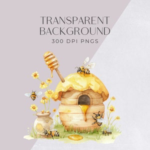 Honey Bear Watercolor Digital Clipart, Bee and Honeypot Clip Art, Paper ...