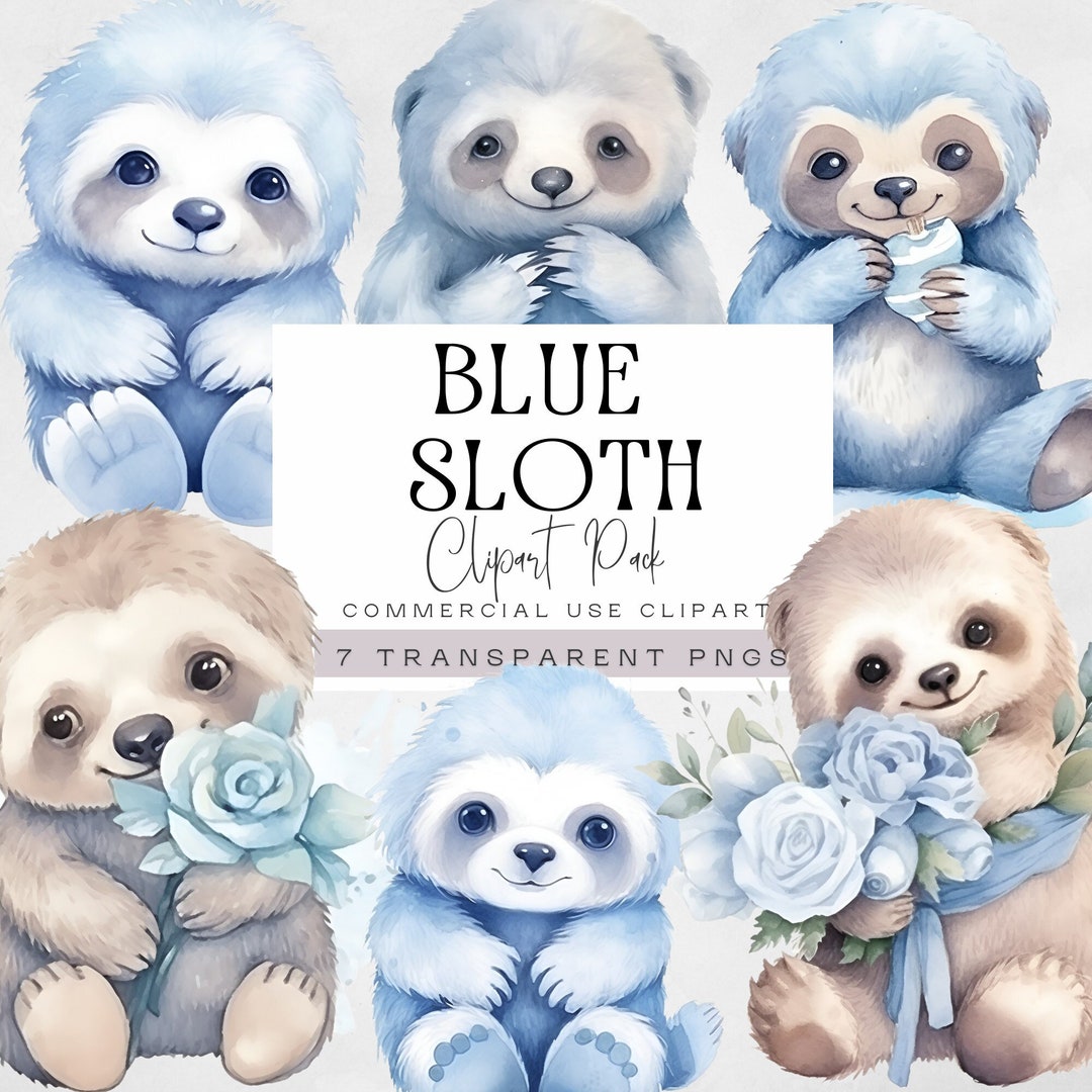 Cute Baby Sloth Clip Art, Woodland Animals, Boy Nursery Graphics, Blue ...