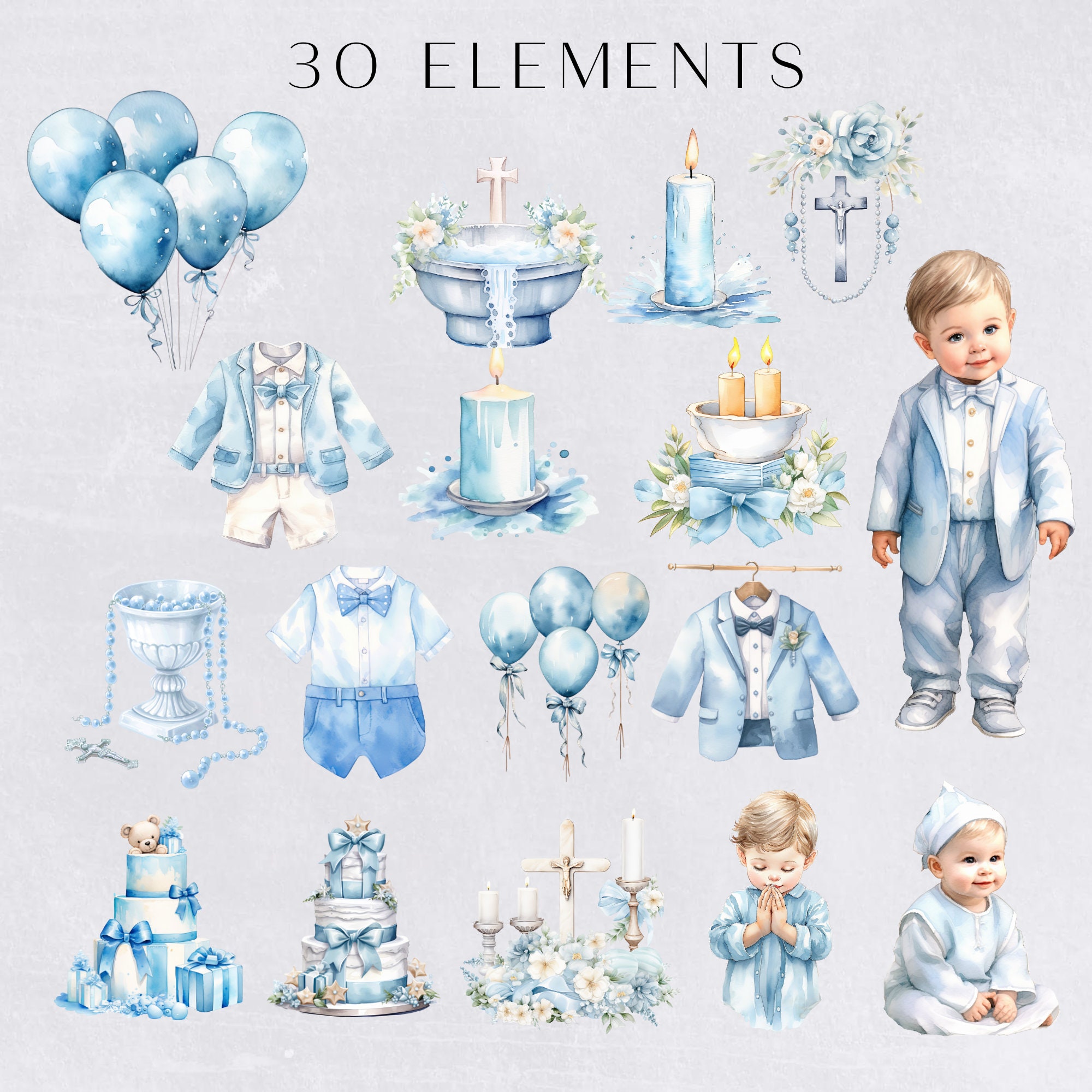 Baby Boy Baptism Clipart, MEGA BUNDLE, Religious Clip Art, Christening ...
