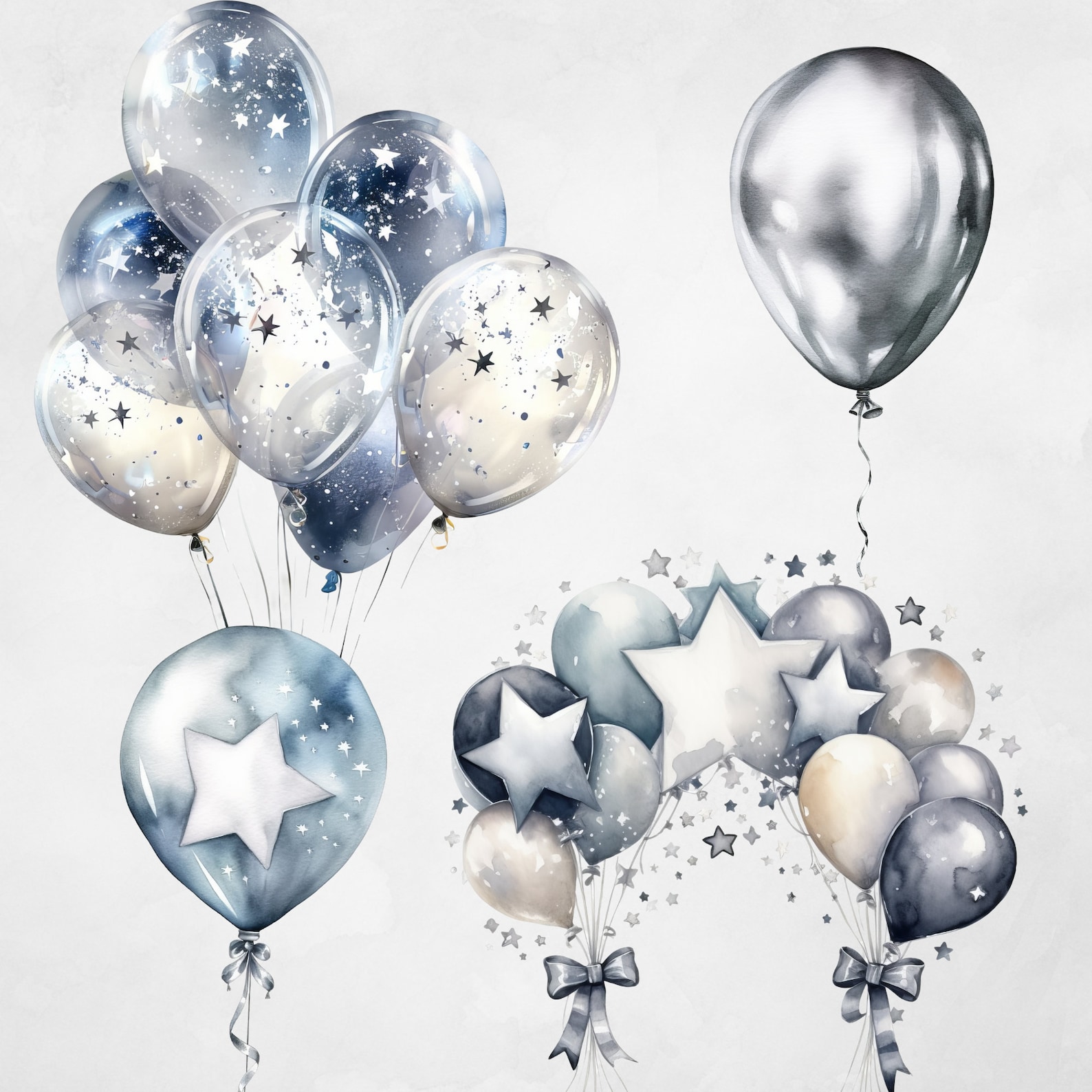 Silver Balloons Clipart, Grey Glitter Sparkle, Star Party Balloon Arch ...