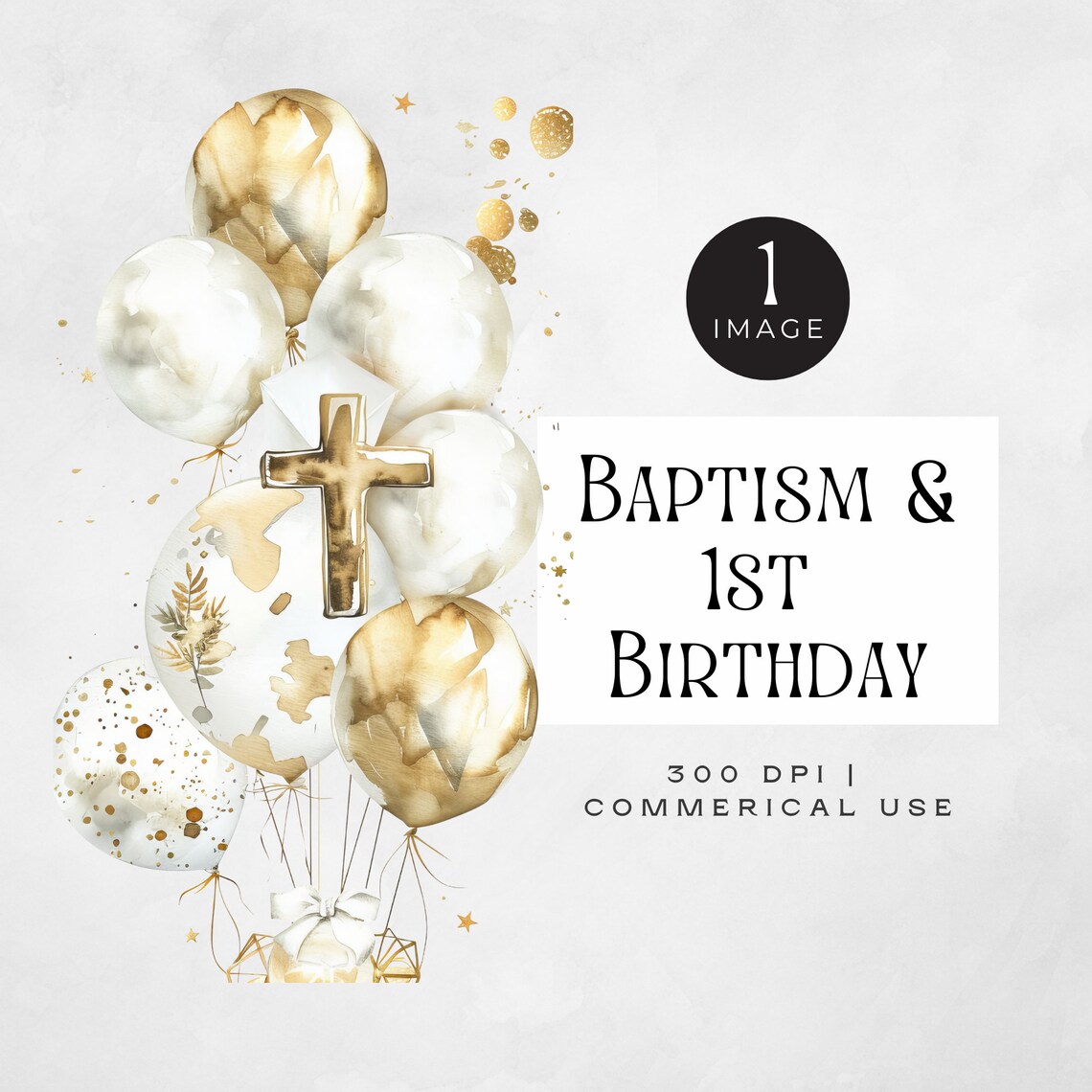Gold Baptism Clipart SINGLE Gold White Neutral, Watercolor Balloons ...
