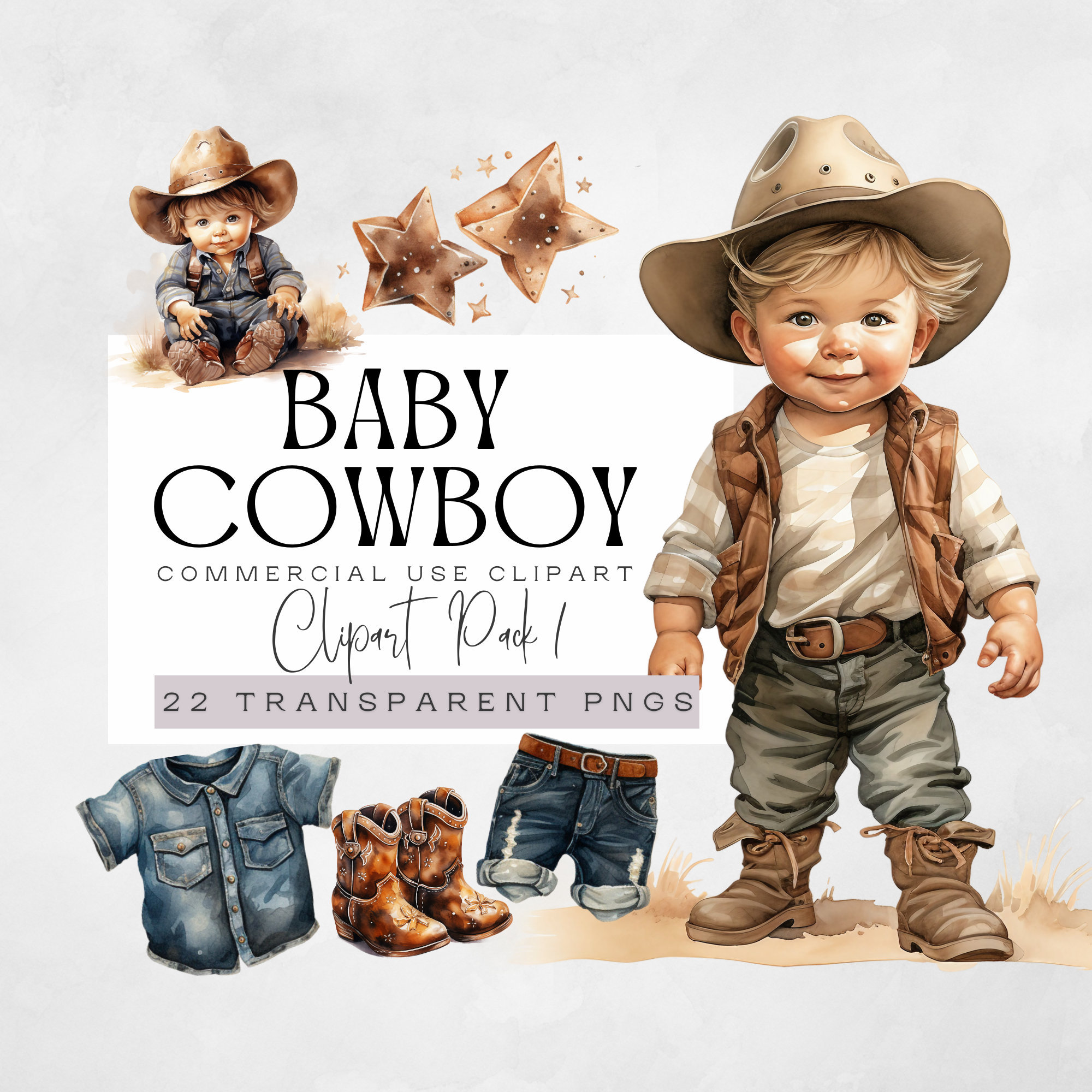Baby Boy Cowboy Clipart, Watercolor Baby Shower, Cute Little Western ...