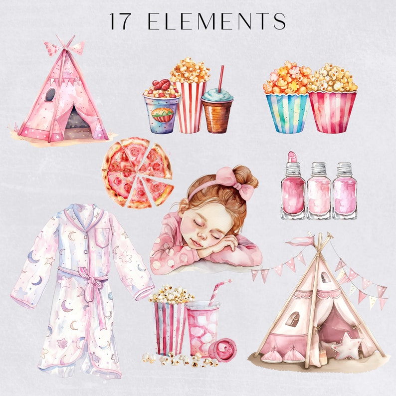 Slumber Party Girl Clipart, Pajama Party Clip Art, Teepee Sleepover ...