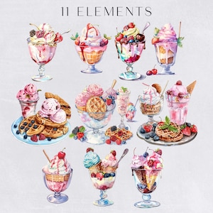 Ice Cream Sundae Clipart, Cones and Sundaes Graphics, Watercolor Summer ...