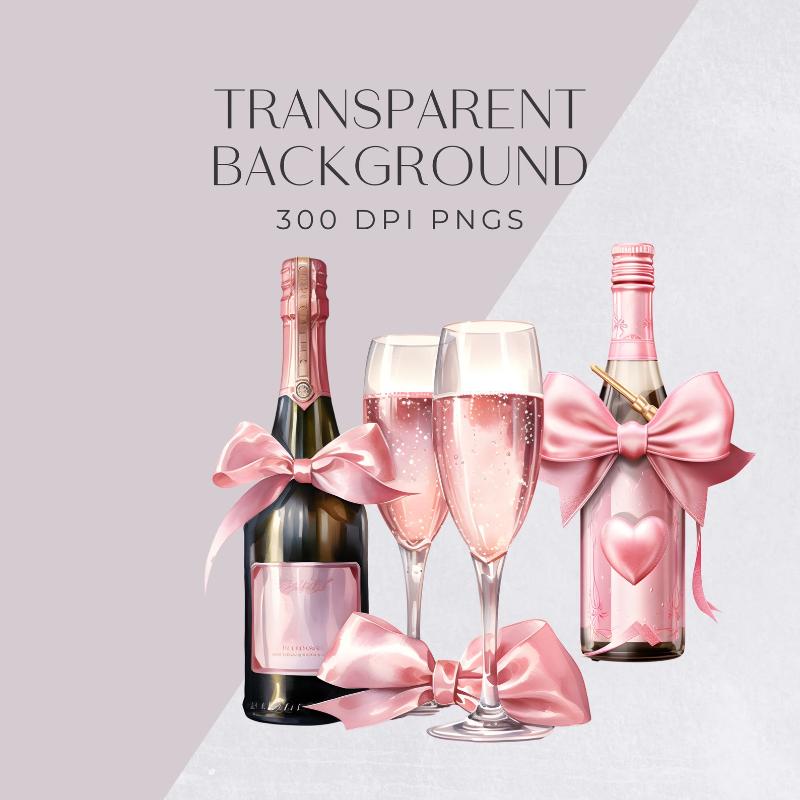 Pink Champagne Bottle Clipart | SINGLE IMAGE | Wedding Champagne Bottle ...