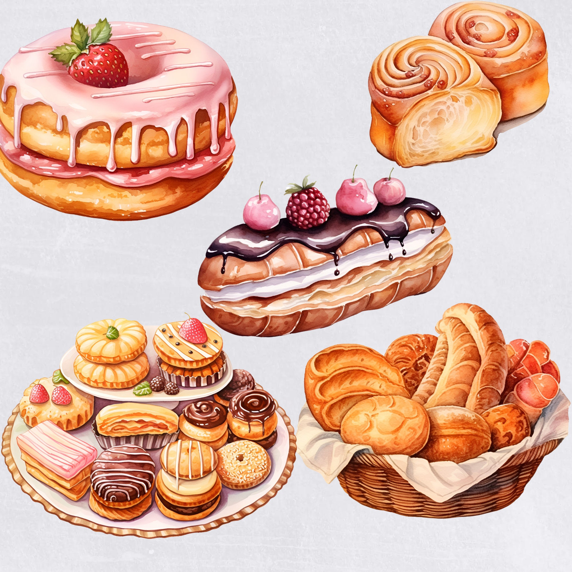 Pan Dulce Clipart, Watercolor Bakery and Bread, Mexican Sweet Bread ...