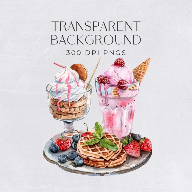 Ice Cream Sundae Clipart, Cones and Sundaes Graphics, Watercolor Summer ...