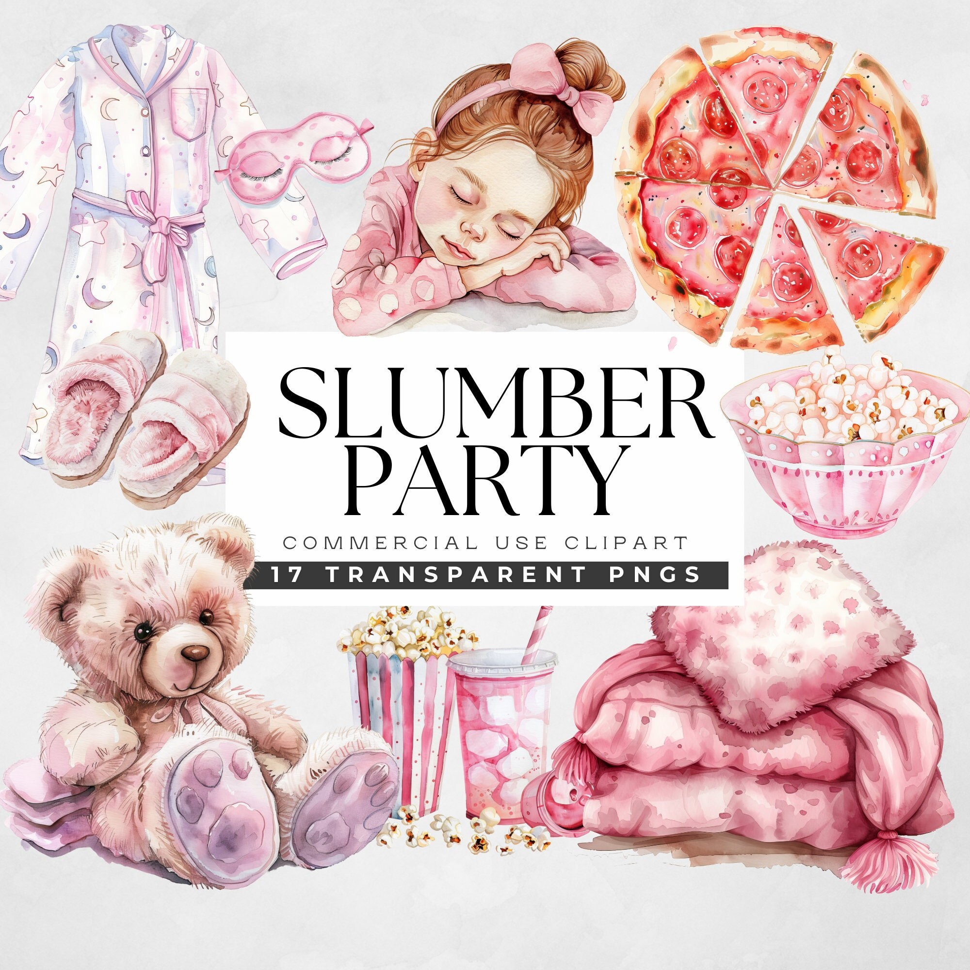 Slumber Party Girl Clipart, Pajama Party Clip Art, Teepee Sleepover ...