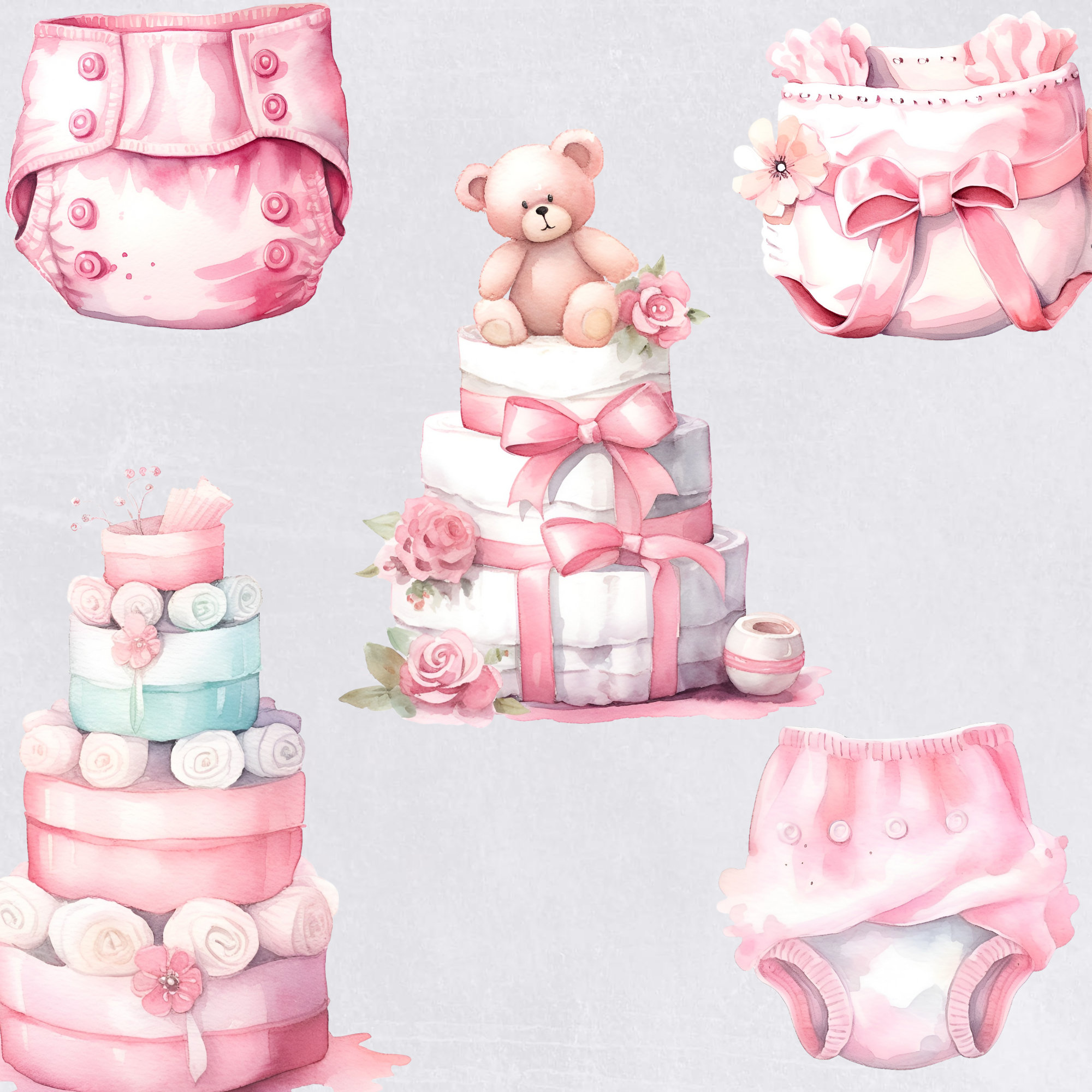 Baby Diaper Clipart, Pink Watercolor Baby Shower Games Clip Art, Nappy ...