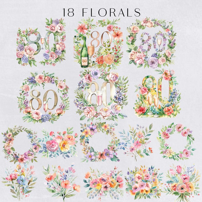 80 Years Birthday Png, Floral 80th Party Clipart, Stepping Into My 80th ...