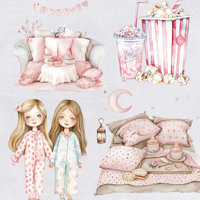 Sleepover Clipart, Pajama Squad Party Clip Art, Slumber Birthday ...