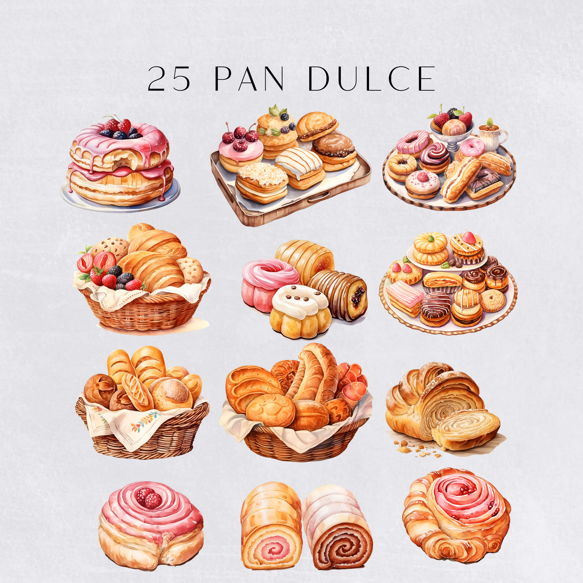 Pan Dulce Clipart, Watercolor Bakery and Bread, Mexican Sweet Bread ...