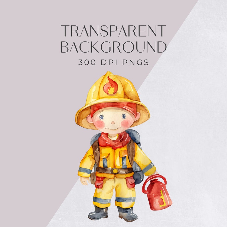 Firetruck Watercolor Clipart, MEGA BUNDLE, Fire Fighter Man Png ...