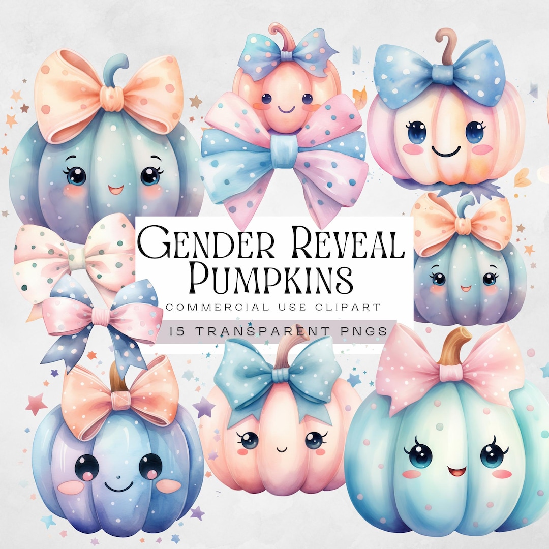 Pink and Blue Pumpkin Gender Reveal Clipart Png, Halloween Baby Shower ...