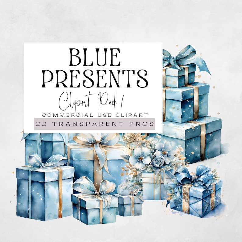 Birthday Present Clipart, Blue & Gold Christmas Present and Box ...
