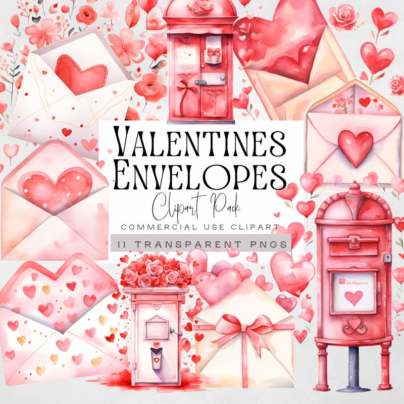 Valentine Envelope Clipart - Etsy