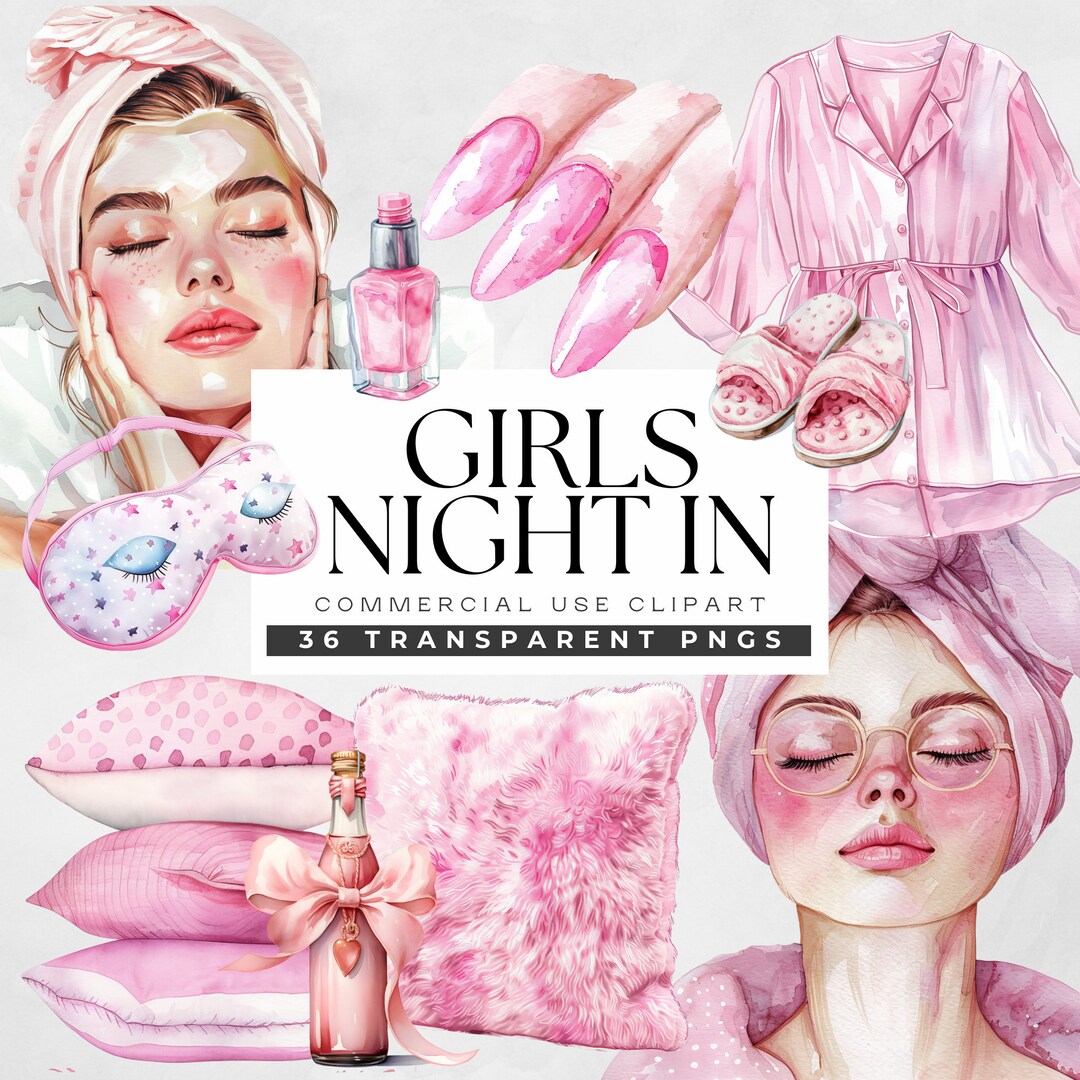 Girls Night in Clipart, Pyjama Parties Png, Movie Night, Spa Day ...