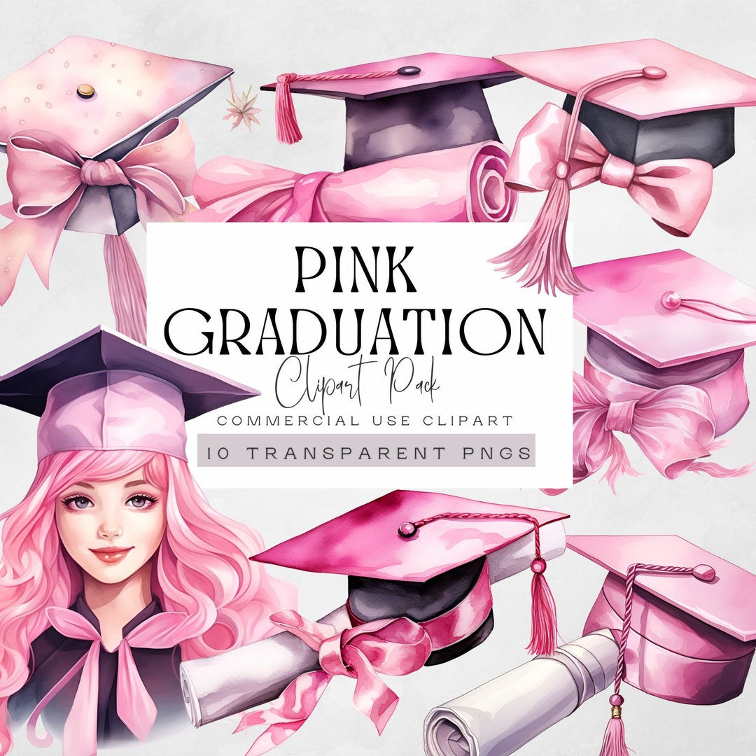 Pink Graduation Cap Clipart, Hat and Diploma Clip Art, Graduate Party ...