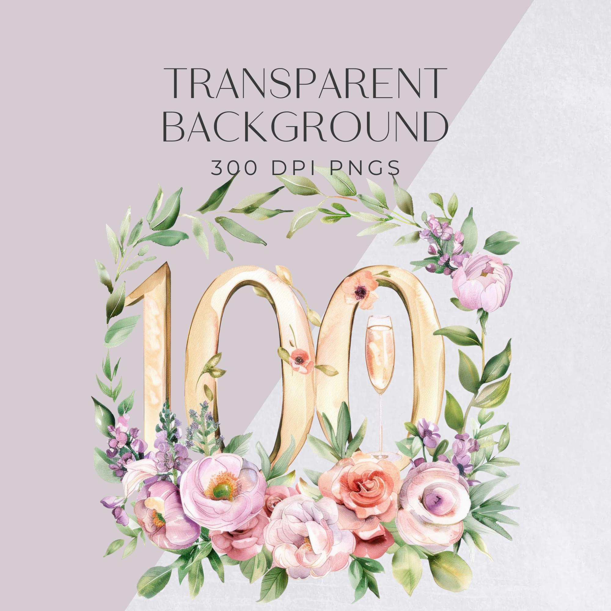 Happy 100th Birthday Png, Floral 100 and Fabulous Clipart, Vintage ...