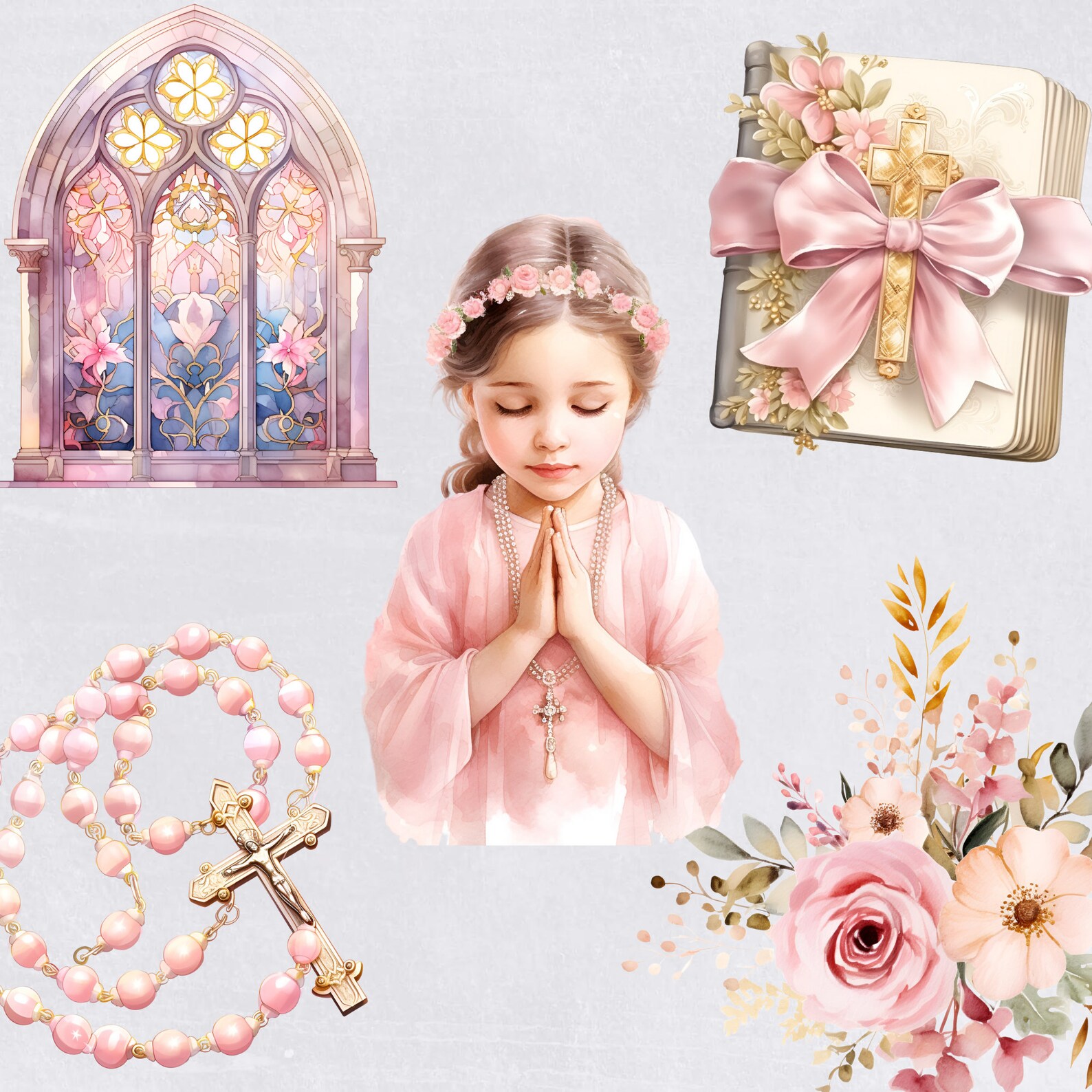 First Holy Communion Clipart for Girl, Rosary Clip Art, 1st Communion ...