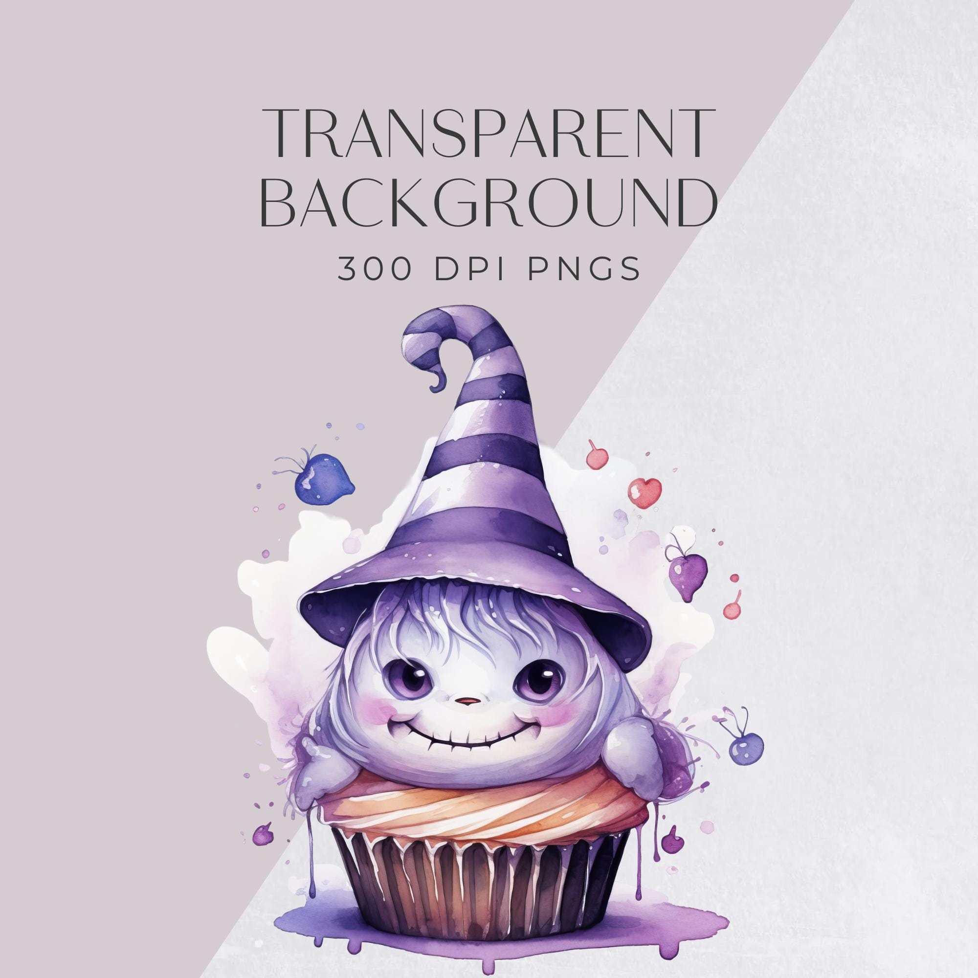 Halloween Cupcakes Clipart, Watercolor Witch Trick or Treats Clip Art ...