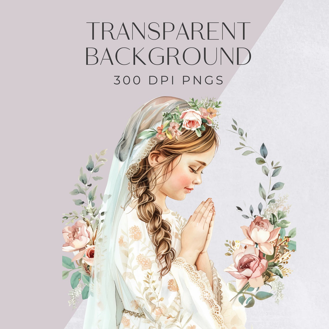 First Holy Communion Clipart for Girl, | SINGLE| Praying Hands Clip Art ...