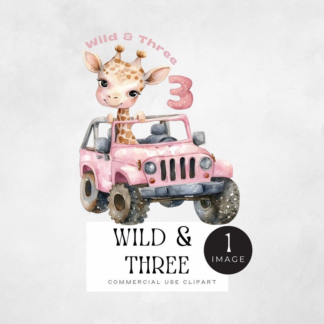 Wild and Three Safari Png, | SINGLE IMAGE | Watercolor Giraffe in Pink ...