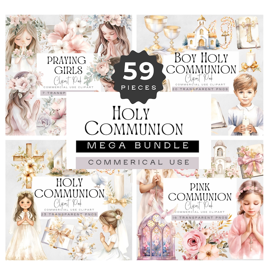 First Communion Clipart for Girls, Boys 1st Holy Communion, Religious ...