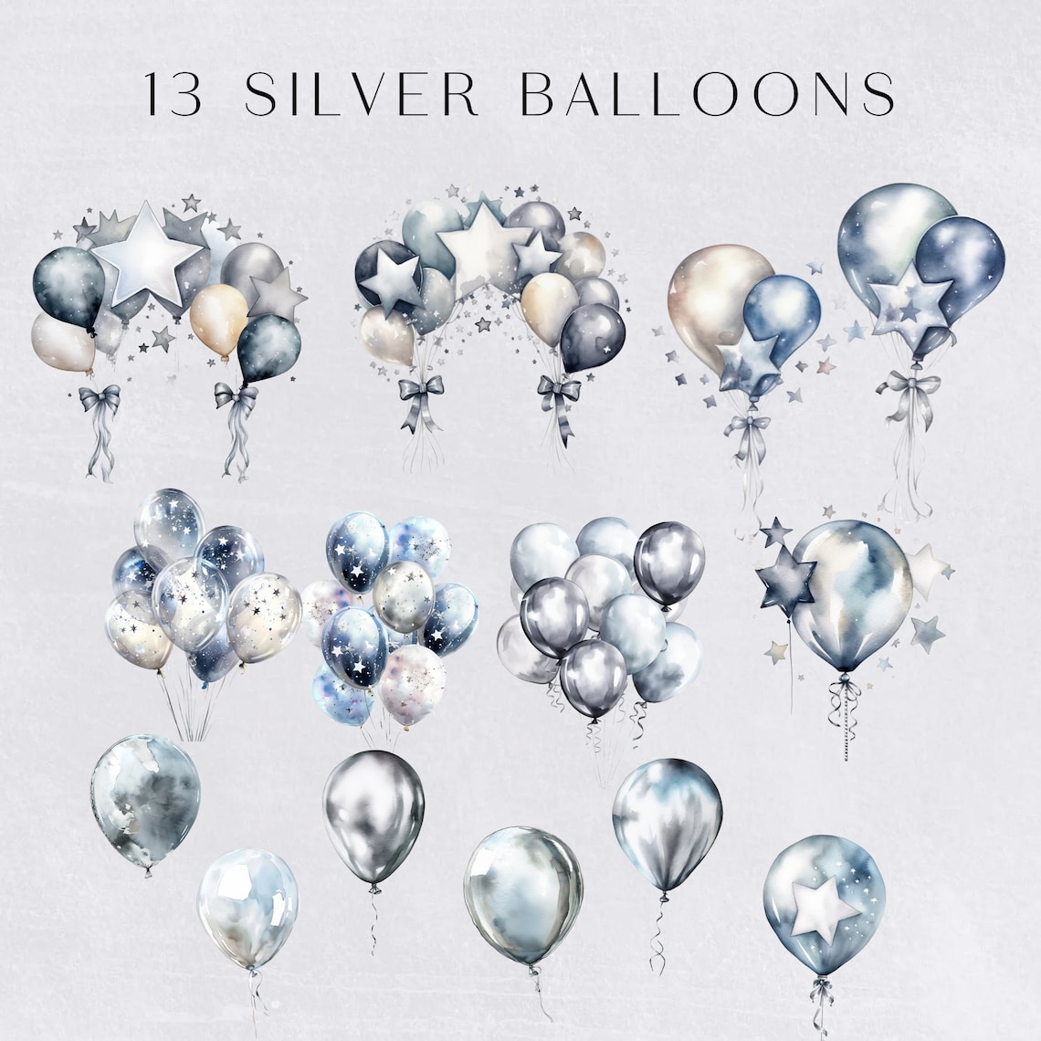 Silver Balloons Clipart, Grey Glitter Sparkle, Star Party Balloon Arch ...