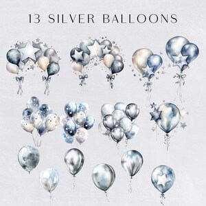 Silver Balloons Clipart, Grey Glitter Sparkle, Star Party Balloon Arch ...