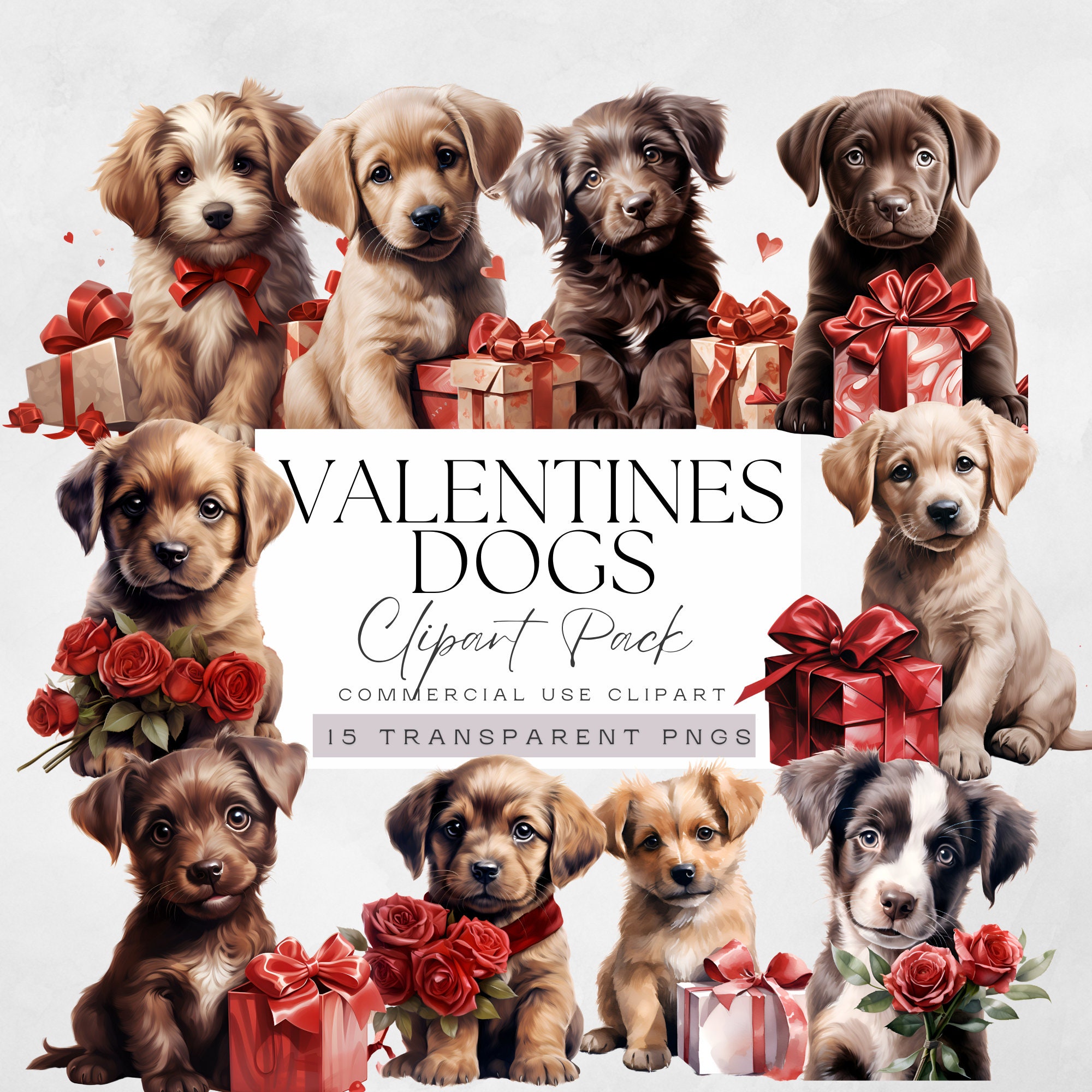 Valentines Day Dog Clipart, Animal Love Clipart Set, Valentine Puppy ...