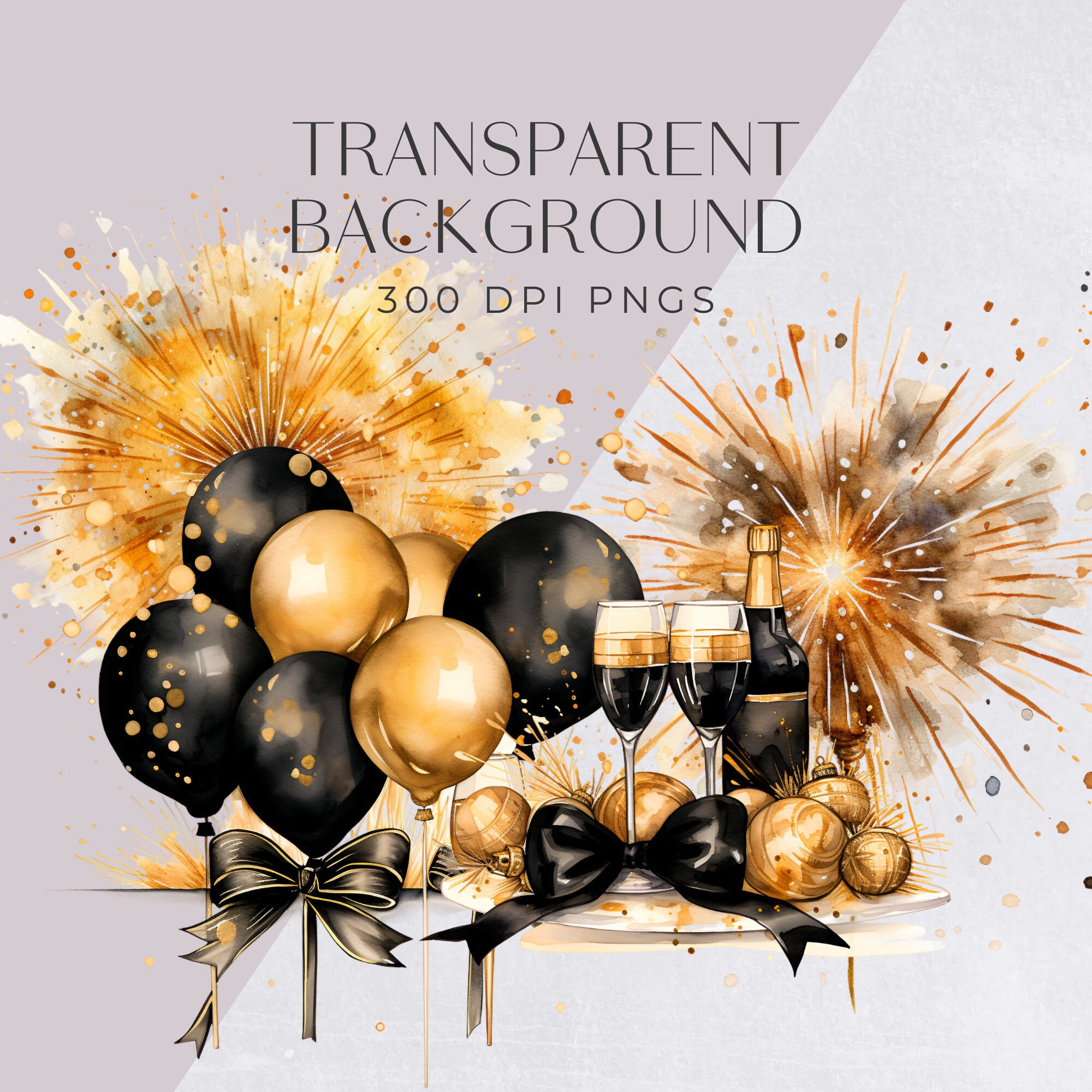 New Year Black and Gold Clipart, Happy New Year 2024 Clipart, 2024 ...