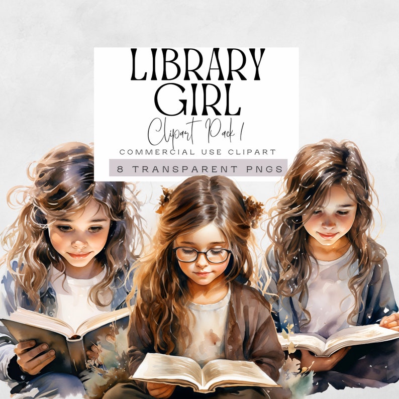 Library Girl Clipart Little Girl Reading Book Clip Art - Etsy