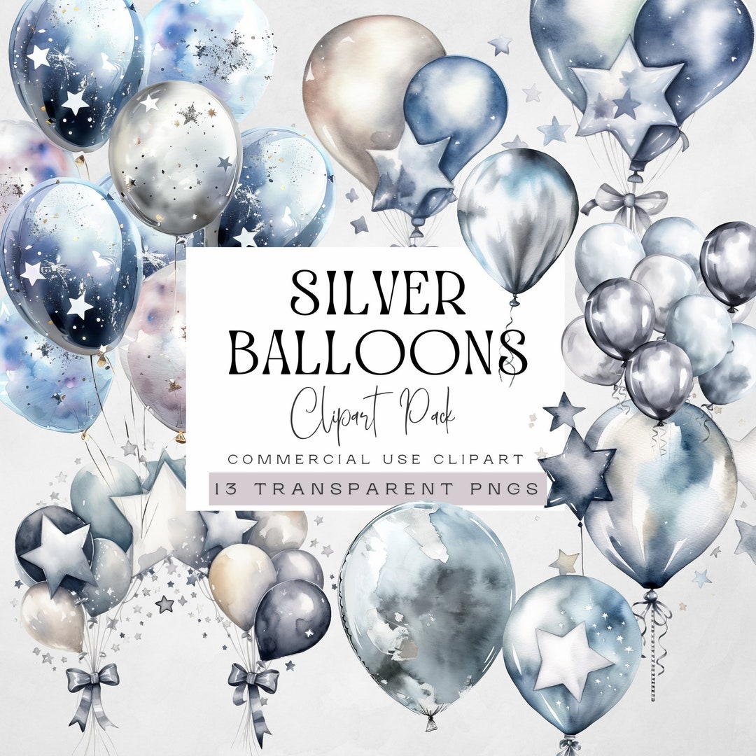 Silver Balloons Clipart, Grey Glitter Sparkle, Star Party Balloon Arch ...