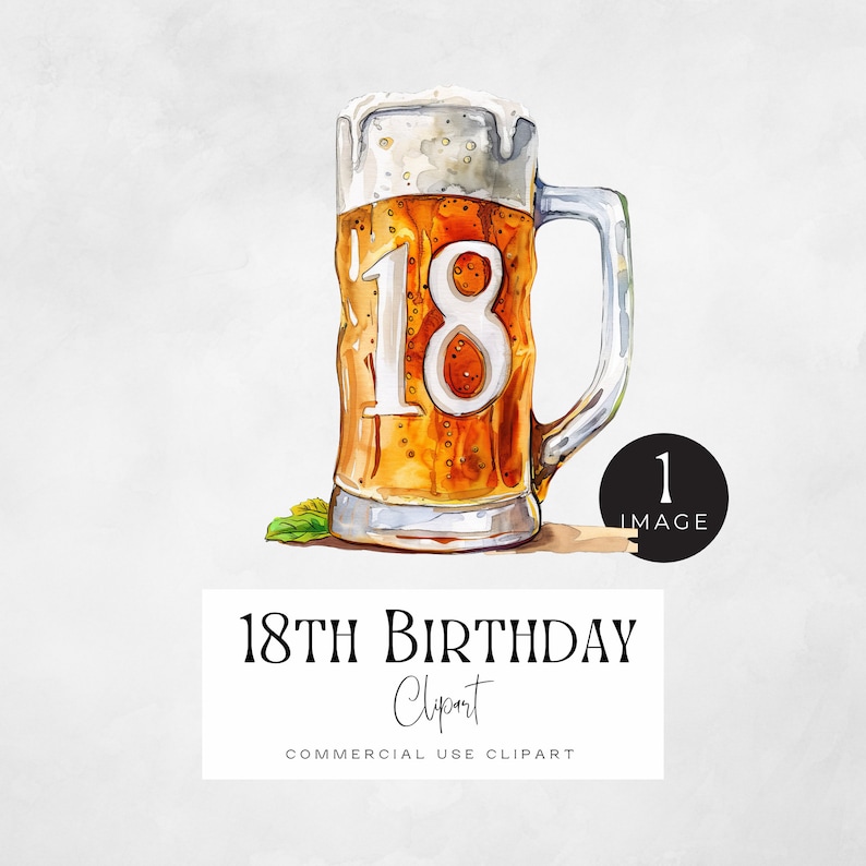 18th Birthday Png, Watercolor Beer Glass Clipart | SINGLE IMAGE ...