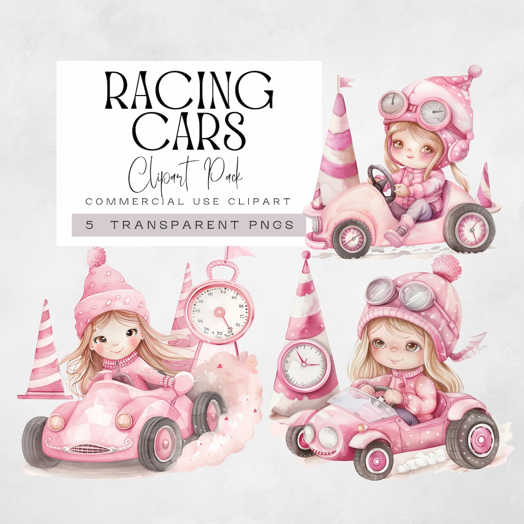 Racing Car Watercolor Clipart, Pink Race Car Clipart, Two Fast Png ...