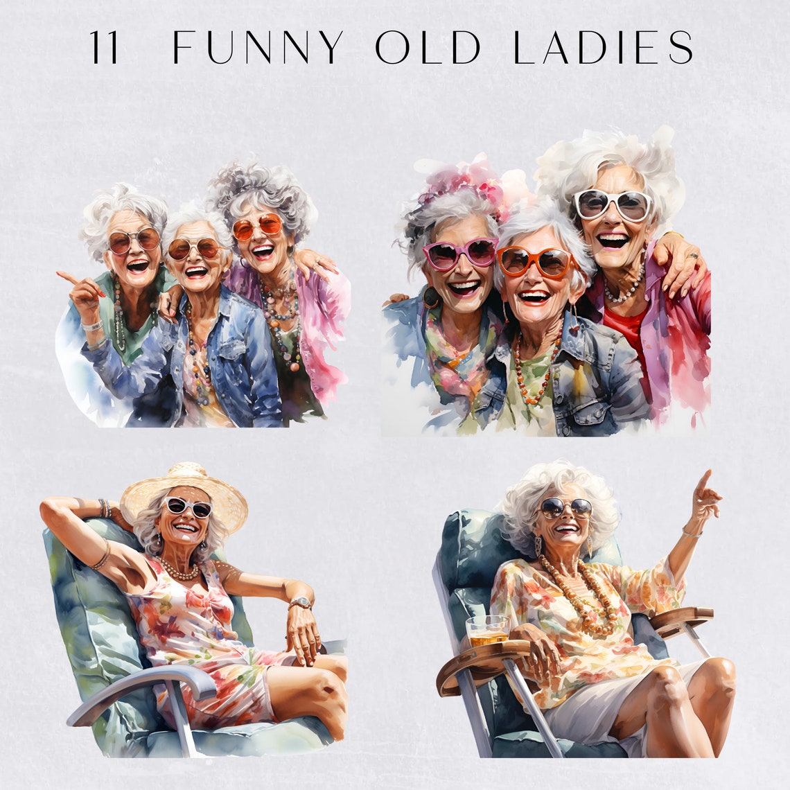 Old Lady Clipart, Funny Ladies Graphics, Watercolor Old Woman ...