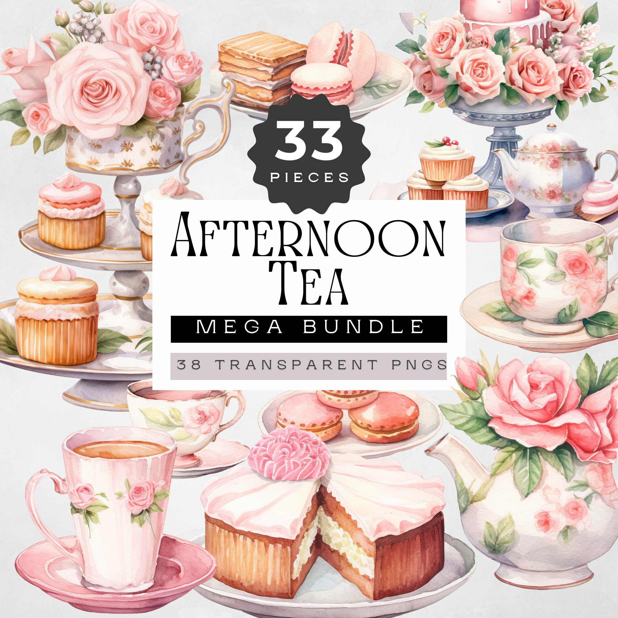 Girls Afternoon Tea Party Clip Art, Pink Shabby Chic High Tea Bridal ...