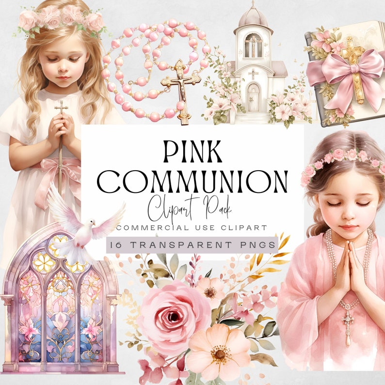 First Holy Communion Clipart for Girl, Rosary Clip Art, 1st Communion ...
