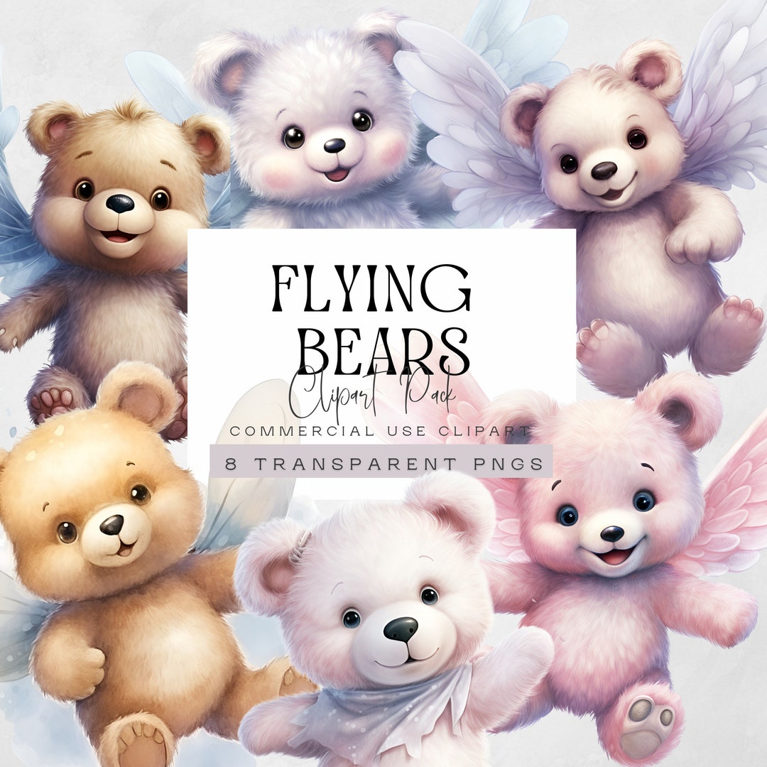 Flying Bears Clipart, Watercolor Pastel Teddy Clip Art, Little Bear ...