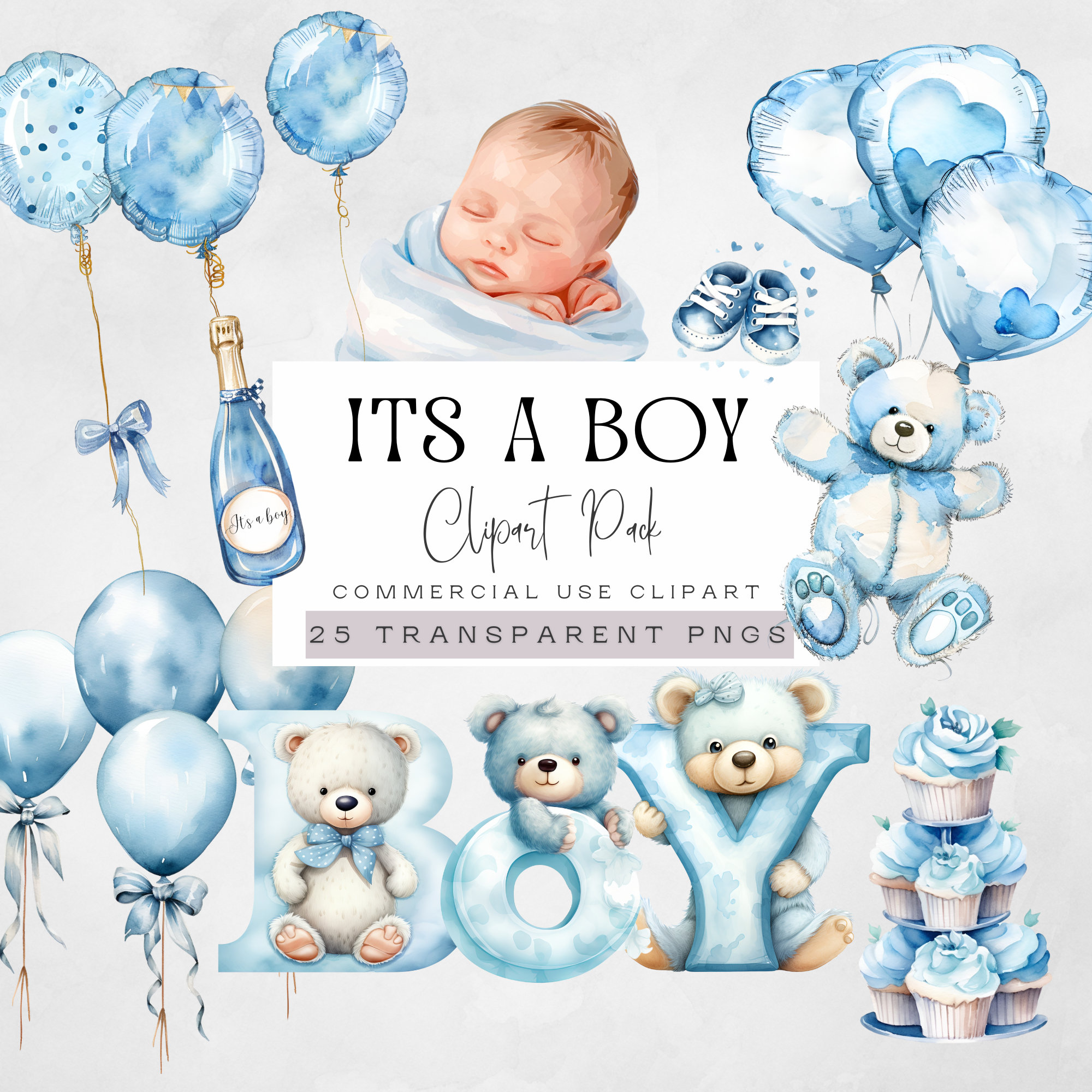 Boy Babyshower Clipart, Baby Shower Clip Art, Blue Newborn Nursery ...